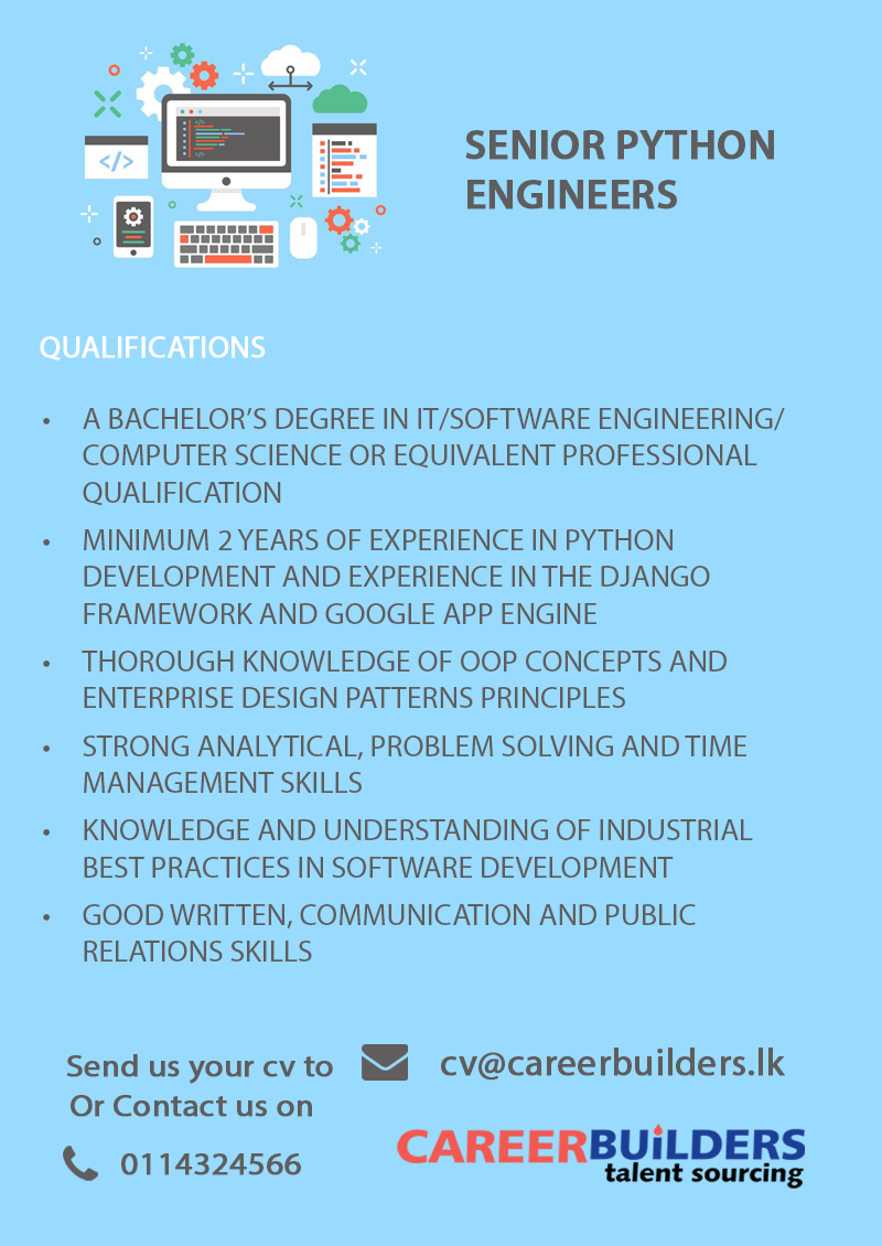 Senior Python Engineer job vacancy at Career Builders (Pvt) Ltd ...