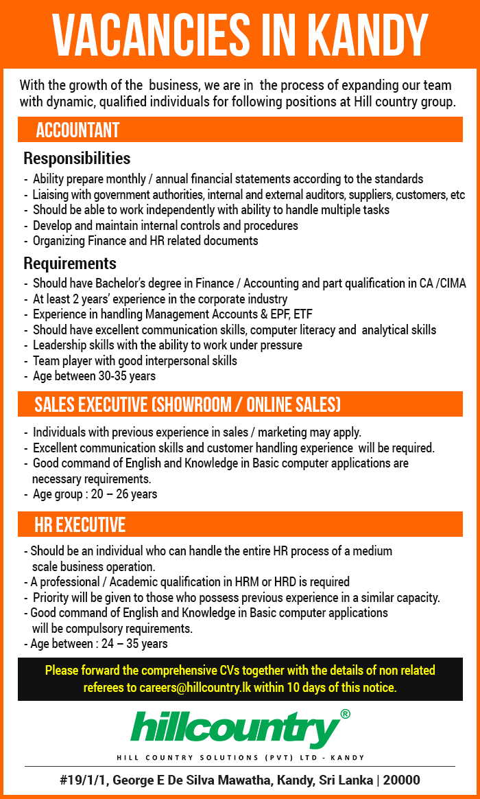 Vacancies In Kandy :: Accountant / job vacancy at Hillcountry Solutions ...